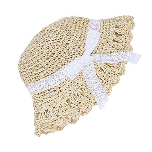 Baby Toddler Kids Girls Straw Sun Hat with Bow Floppy Wide Brim Beach Summer Protection Hats