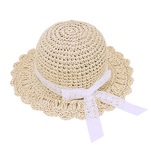 Baby Toddler Kids Girls Straw Sun Hat with Bow Floppy Wide Brim Beach Summer Protection Hats