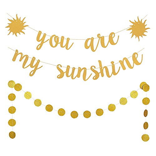 Gold Glittery You Are my Sunshine Banner Baby Shower Kids Birthday Party Paper Sings Decoration Backdrops