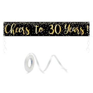 cheers to 30 years banner, 30th birthday party decorations (black, gold, 9.8 x 1.6 ft)