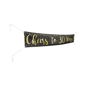 Cheers to 30 Years Banner, 30th Birthday Party Decorations (Black, Gold, 9.8 x 1.6 Ft)