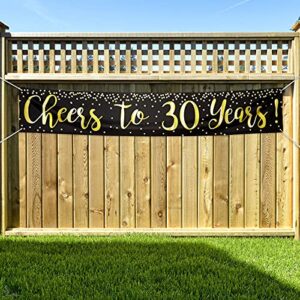 Cheers to 30 Years Banner, 30th Birthday Party Decorations (Black, Gold, 9.8 x 1.6 Ft)