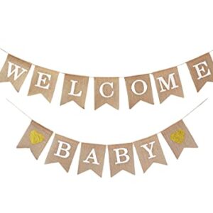 Mandala Crafts Welcome Baby Banner for Gender Neutral Baby Shower Decorations - Baby Shower Banner for Baby Shower Decor - Baby Burlap Banner Garland