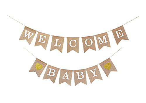 Mandala Crafts Welcome Baby Banner for Gender Neutral Baby Shower Decorations - Baby Shower Banner for Baby Shower Decor - Baby Burlap Banner Garland