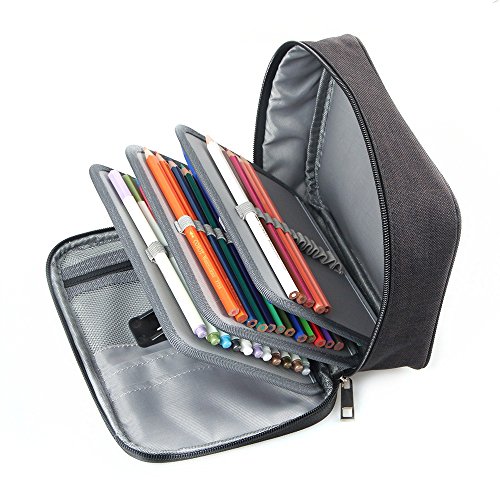 Pencil Case with 72 Pockets, Multi Layer Large Capacity Foldable Case Zippered Pen Bag with Zipper for Artists Students Office Crafts(Black)