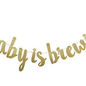 A Baby is Brewing Gold Glitter Banner Sign Garland for Baby Boy, Girl or Gender Reveal Baby Shower Party Decorations Supplies Cursive Bunting Photo Booth Props