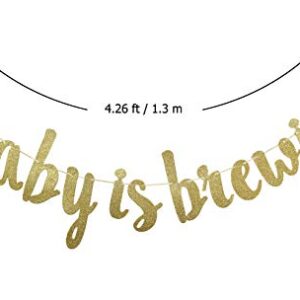 A Baby is Brewing Gold Glitter Banner Sign Garland for Baby Boy, Girl or Gender Reveal Baby Shower Party Decorations Supplies Cursive Bunting Photo Booth Props