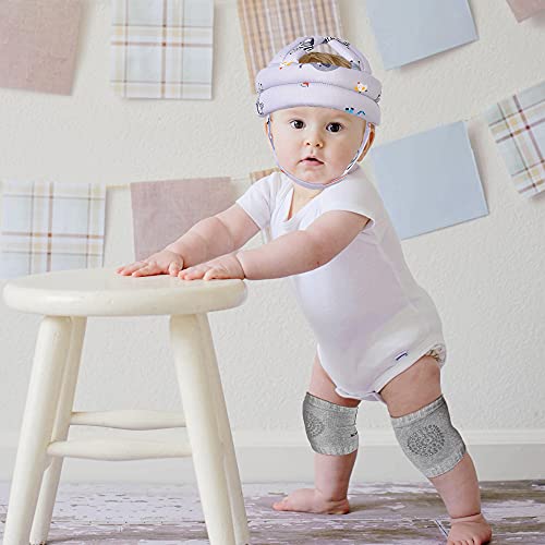 TORASO Baby Head Protector & Baby Knee Pads for Crawling,Infant Safety Helmet & Walking Baby Helmet，for Age 6-36 Months, Gray Zoo(A)