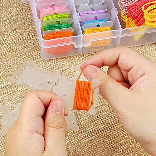 Onwon 100 Pieces Embroidery Thread Cards Cross Stitch Floss Bobbins and 36 Grids Plastic Storage Box Transparent Container for Thread Organizer Holder Earrings, Jewelry Making Tool, Beads