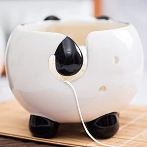 LPAYOK Cute Panda Ceramic Yarn Bowl, Knitting Yarn Bowls with Holes, Bowl Holder Yarn Storage Bowl Perfect for DIY Craft Knitting Crocheting 6x3