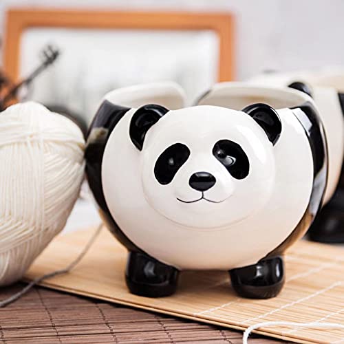 LPAYOK Cute Panda Ceramic Yarn Bowl, Knitting Yarn Bowls with Holes, Bowl Holder Yarn Storage Bowl Perfect for DIY Craft Knitting Crocheting 6x3