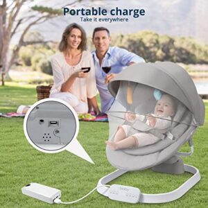 Bioby Baby Swing for Infants with 5 Speed Unique U-Shaped Motions, Portable Baby Bouncer with 3 Seat Positions & USB Charging for Indoor and Outdoor, Bluetooth Baby Swing for 5-20 lb, 0-10Months