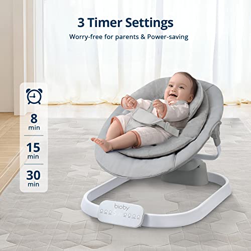 Bioby Baby Swing for Infants with 5 Speed Unique U-Shaped Motions, Portable Baby Bouncer with 3 Seat Positions & USB Charging for Indoor and Outdoor, Bluetooth Baby Swing for 5-20 lb, 0-10Months