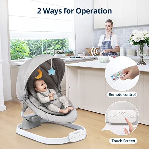 Bioby Baby Swing for Infants with 5 Speed Unique U-Shaped Motions, Portable Baby Bouncer with 3 Seat Positions & USB Charging for Indoor and Outdoor, Bluetooth Baby Swing for 5-20 lb, 0-10Months