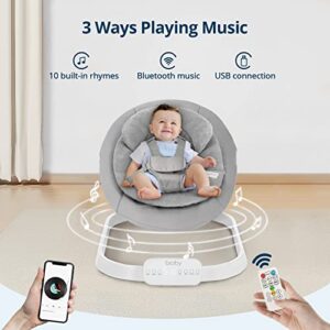 Bioby Baby Swing for Infants with 5 Speed Unique U-Shaped Motions, Portable Baby Bouncer with 3 Seat Positions & USB Charging for Indoor and Outdoor, Bluetooth Baby Swing for 5-20 lb, 0-10Months