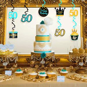 Furuix 50th Birthday Decorations for Women Teal Gold 50th Birthday Hanging Swirls Hanging Swirls Decorations for Teal Gold 50 Years Old Party Supplies