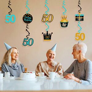 Furuix 50th Birthday Decorations for Women Teal Gold 50th Birthday Hanging Swirls Hanging Swirls Decorations for Teal Gold 50 Years Old Party Supplies