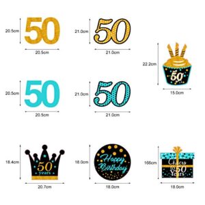 Furuix 50th Birthday Decorations for Women Teal Gold 50th Birthday Hanging Swirls Hanging Swirls Decorations for Teal Gold 50 Years Old Party Supplies