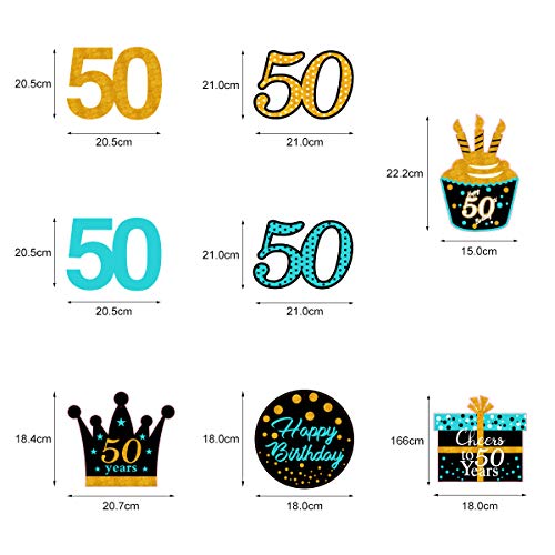 Furuix 50th Birthday Decorations for Women Teal Gold 50th Birthday Hanging Swirls Hanging Swirls Decorations for Teal Gold 50 Years Old Party Supplies