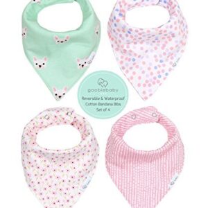 REVERSIBLE & WATERPROOF Cotton Baby Bandana Drool Bibs for Girls with Adjustable Snaps, Pack of 4, Soft Absorbent Cute Modern Premium Bib Set for Teething Drooling (Pink)