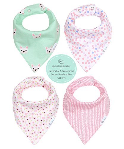 REVERSIBLE & WATERPROOF Cotton Baby Bandana Drool Bibs for Girls with Adjustable Snaps, Pack of 4, Soft Absorbent Cute Modern Premium Bib Set for Teething Drooling (Pink)