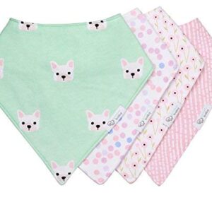 REVERSIBLE & WATERPROOF Cotton Baby Bandana Drool Bibs for Girls with Adjustable Snaps, Pack of 4, Soft Absorbent Cute Modern Premium Bib Set for Teething Drooling (Pink)