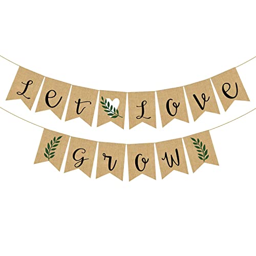 Adurself Let Love Grow Burlap Banner with Flower Pattern for Wedding Baby Shower Succulent Bridal Shower Anniversary Christmas Valentine's Day Party