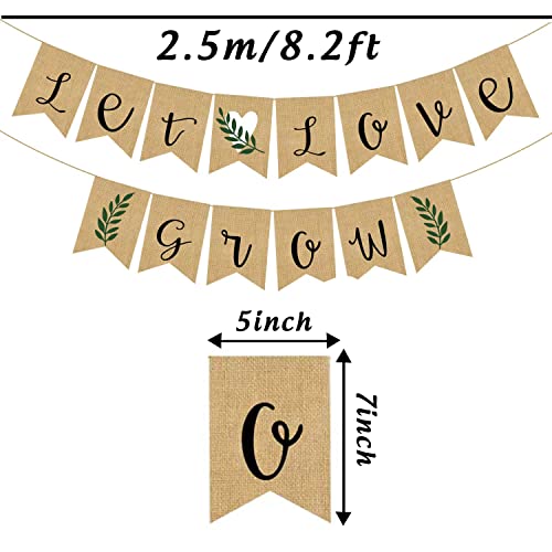 Adurself Let Love Grow Burlap Banner with Flower Pattern for Wedding Baby Shower Succulent Bridal Shower Anniversary Christmas Valentine's Day Party