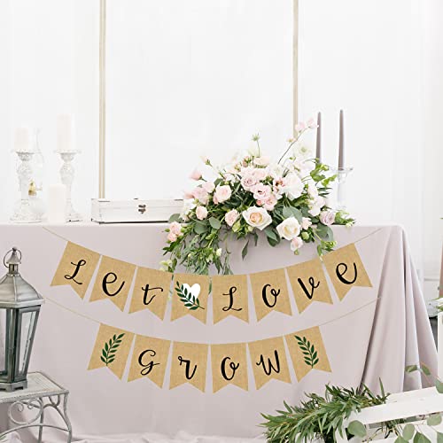 Adurself Let Love Grow Burlap Banner with Flower Pattern for Wedding Baby Shower Succulent Bridal Shower Anniversary Christmas Valentine's Day Party