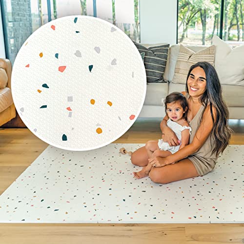 New! 4' x 6' Baby & Child Play Mat - Modern Terrazzo Design - Extra-Thick - Seamless Edges Playmat - Neutral Cream Color - 100% Non-Toxic Kids Extra Large Play Mat | Simply Tots Brand