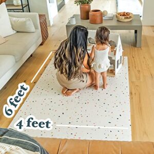 New! 4' x 6' Baby & Child Play Mat - Modern Terrazzo Design - Extra-Thick - Seamless Edges Playmat - Neutral Cream Color - 100% Non-Toxic Kids Extra Large Play Mat | Simply Tots Brand