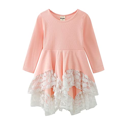 Baby Girls Long Sleeve Winter Ribbed Knit Dress Lace Layered Ruffle Dress for Christmas Holiday (Pink, 12-24M)