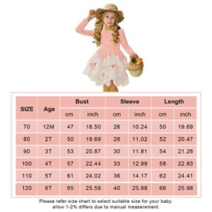 Baby Girls Long Sleeve Winter Ribbed Knit Dress Lace Layered Ruffle Dress for Christmas Holiday (Pink, 12-24M)