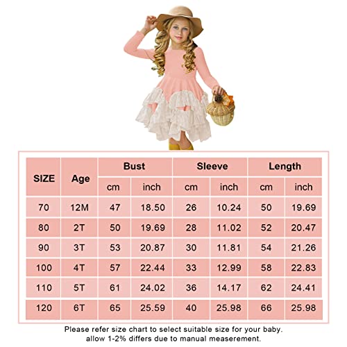 Baby Girls Long Sleeve Winter Ribbed Knit Dress Lace Layered Ruffle Dress for Christmas Holiday (Pink, 12-24M)