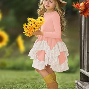 Baby Girls Long Sleeve Winter Ribbed Knit Dress Lace Layered Ruffle Dress for Christmas Holiday (Pink, 12-24M)