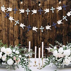 LINGANA First Communion Baptism Decorations - Dove and Cross Garland, God Bless Banner, God Bless Decorations, First God Bless Decor, Confirmation Decorations, Photo Props Crosses,1st Communion Party, Boy or Girl Baptism Decor