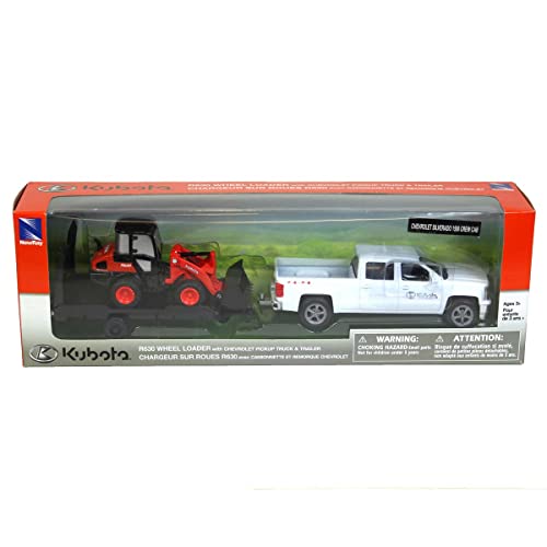 New Ray Toys New 10" NEWRAY KUBOTA Collection - Kubota M5-111 Tractor with Ford F-250 Super Duty Pickup & Trailer (Orange, Black) Model