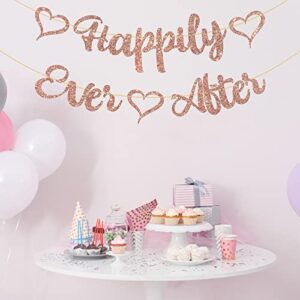 WeBenison Happily Ever After Banner, Bachelorette Party Supplies, Wedding / Engagement / Wedding / Just Married Party Decorations, Rose Gold Glitter