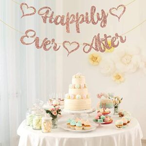 WeBenison Happily Ever After Banner, Bachelorette Party Supplies, Wedding / Engagement / Wedding / Just Married Party Decorations, Rose Gold Glitter