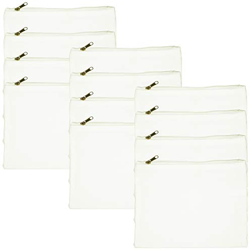 12 Piece (Pack of 1) Small DIY Blank Cotton Canvas Makeup Bags Bulk, Plain Cosmetic Zipper Bag, Pencil Pouch 8 x 6 inches