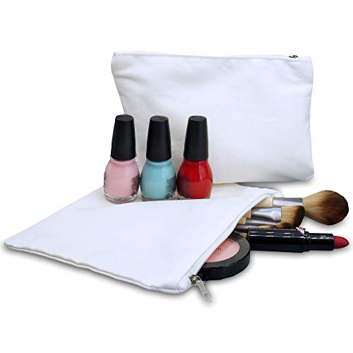 12 Piece (Pack of 1) Small DIY Blank Cotton Canvas Makeup Bags Bulk, Plain Cosmetic Zipper Bag, Pencil Pouch 8 x 6 inches