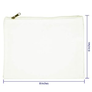 12 Piece (Pack of 1) Small DIY Blank Cotton Canvas Makeup Bags Bulk, Plain Cosmetic Zipper Bag, Pencil Pouch 8 x 6 inches