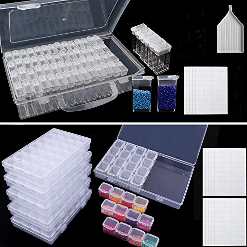 SGHUO 6 Pack 28 Grids Diamond Painting Boxes and 64 Slots 5D Diamond Painting Storage Containers with 600pcs Label Stickers for DIY Art Craft, Sewing, Nail Diamonds