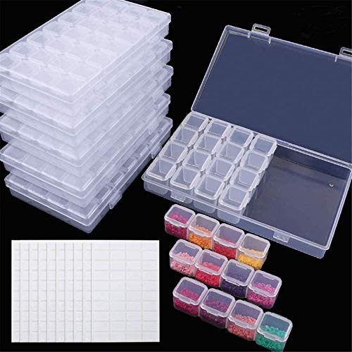 SGHUO 6 Pack 28 Grids Diamond Painting Boxes and 64 Slots 5D Diamond Painting Storage Containers with 600pcs Label Stickers for DIY Art Craft, Sewing, Nail Diamonds