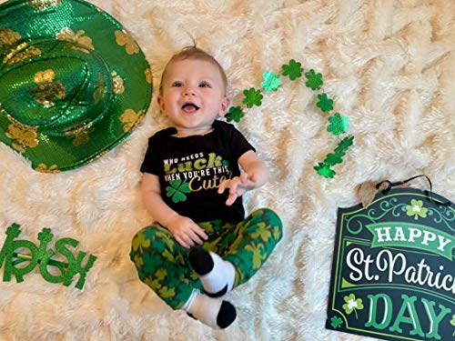 Unique Baby Unisex Who Needs Luck St Patrick's Day Romper Outfit (12m, Luck)