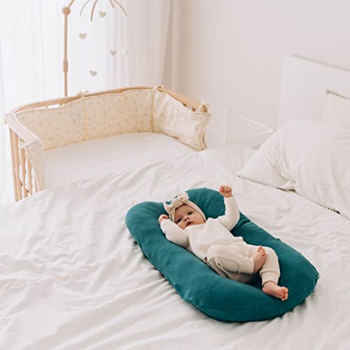 Max&So Baby Lounger Cover for Newborn - Infant Lounger Pillow Cover with Removable, Snug-Fitting Design - Ultra-Soft Cotton Cover for Newborn Lounger Pillow - Baby Nest Cover - Jade - Cover Only