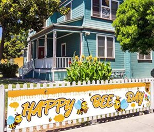 large happy bee day banner | bumble bee birthday party decoration | happy bee day party supplies | bumblebee baby shower decoration – 9.8 x 1.6ft