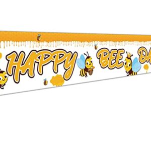 Large Happy Bee Day Banner | Bumble Bee Birthday Party Decoration | Happy Bee Day Party Supplies | Bumblebee Baby Shower Decoration - 9.8 x 1.6FT