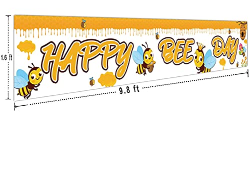 Large Happy Bee Day Banner | Bumble Bee Birthday Party Decoration | Happy Bee Day Party Supplies | Bumblebee Baby Shower Decoration - 9.8 x 1.6FT