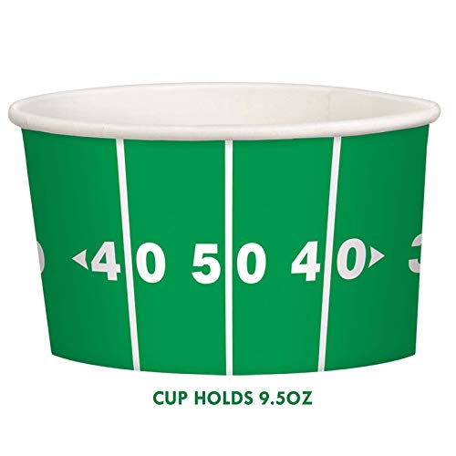 Football Party Supplies - Green Yard Line Paper Cups for Snacks and Favors, 9.5 Ounce Size (Serves 16)